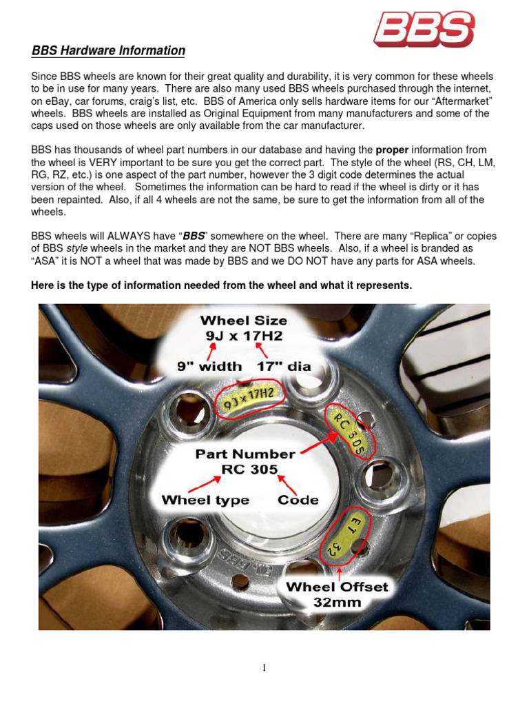 BBS Wheel Parts Guide | PDF | Vehicle Technology