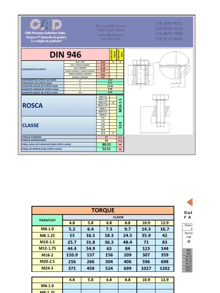 Calculo de Torque X Forca Axial | PDF | Nut (Hardware) | Screw