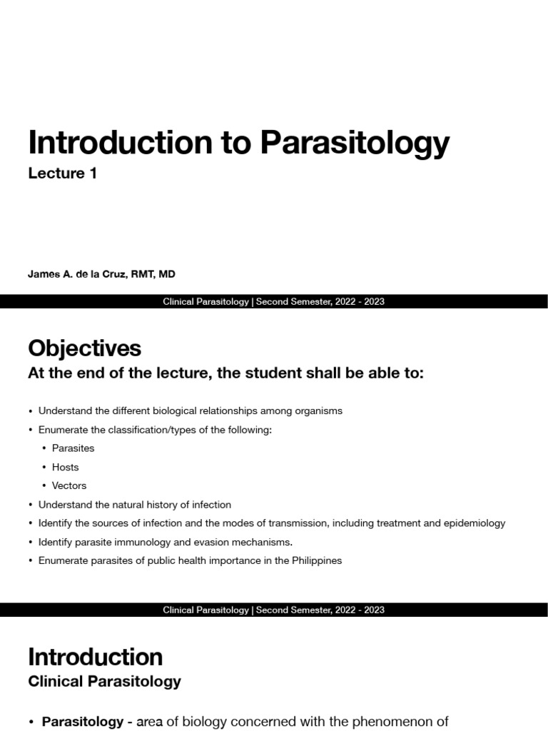 para Lecture-1 Introduction-To-Parasitology | PDF | Parasitism | Infection