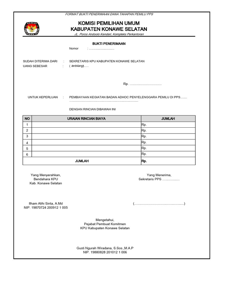 Format (Hibah.17 B) Bukti Penerimaan Dana Tahapan Pemilu PPS | PDF
