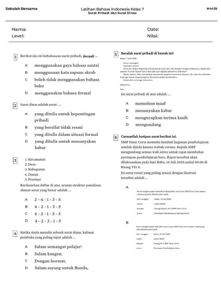 Surat Dinas Dan Surat Resmi Sec 1 | PDF