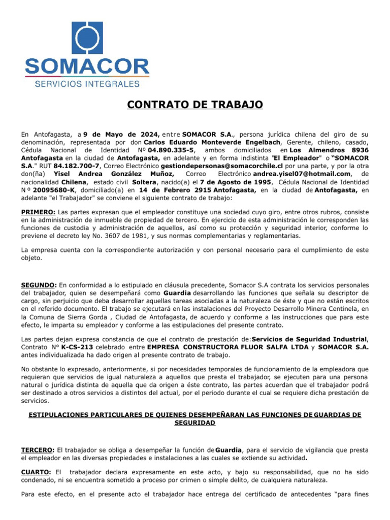 Contrato Fluor Salfa Rotativo | PDF | Derecho laboral | Salario