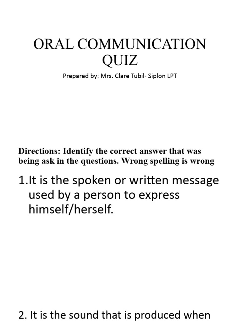 Oral Communication Quiz | PDF | Stress (Linguistics) | Consonant