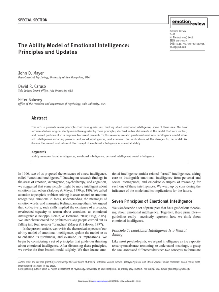 Salovey And Mayer Ability Model Pdf Intelligence Emotional