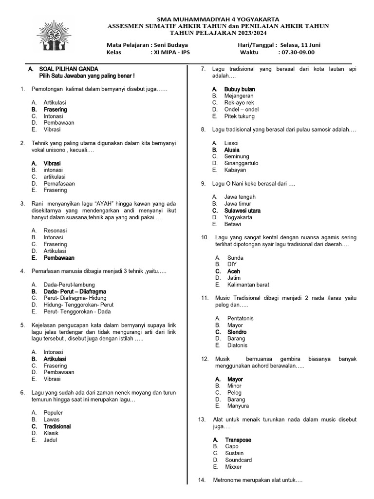 PAT SENI BUDAYA XI PAK ANGGA.... Soal Asli | PDF