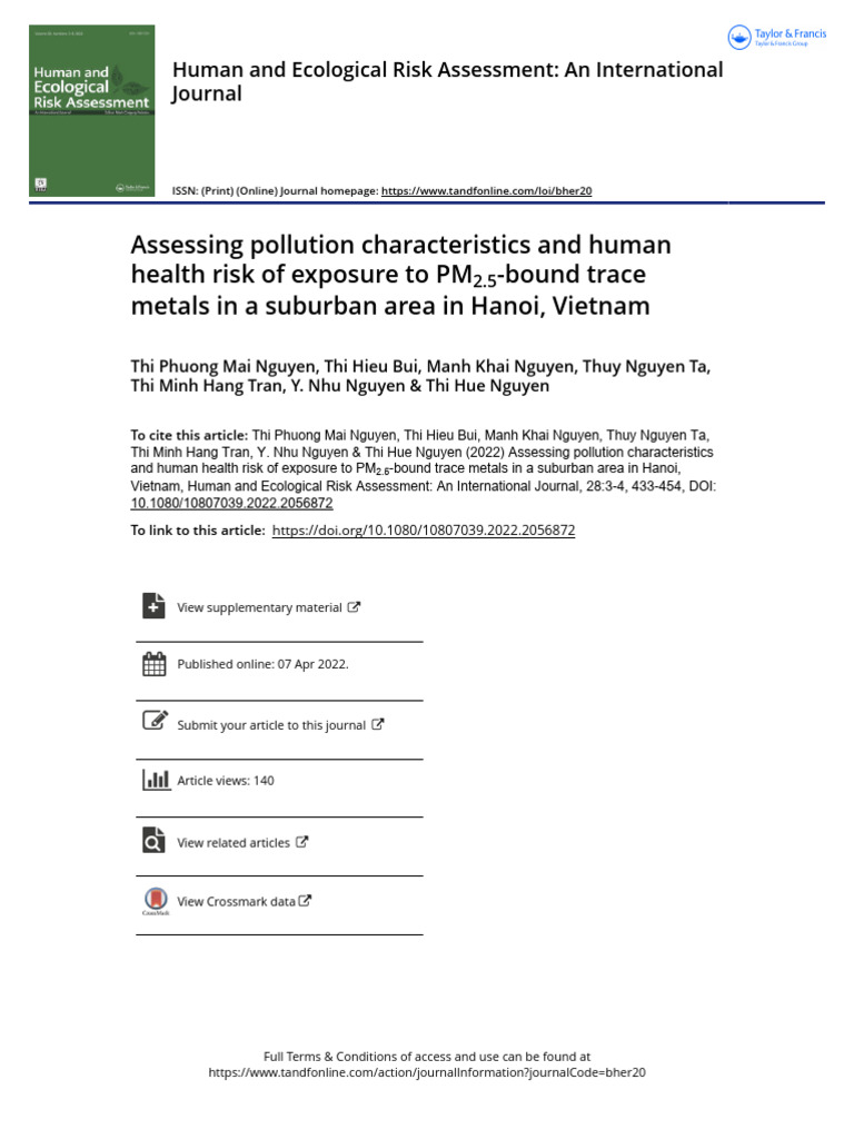 2022 - HERA - Assessing Pollution Characteristics and Human Health Risk of Exposure To PM2 5 ...