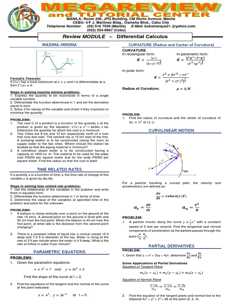 Module 05 - Differential Calculus (PART 2) | PDF | Acceleration | Curvature