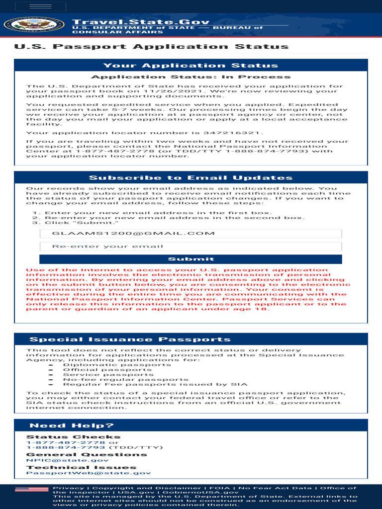 Us Passport Application Status Pdf Passport United States 6545