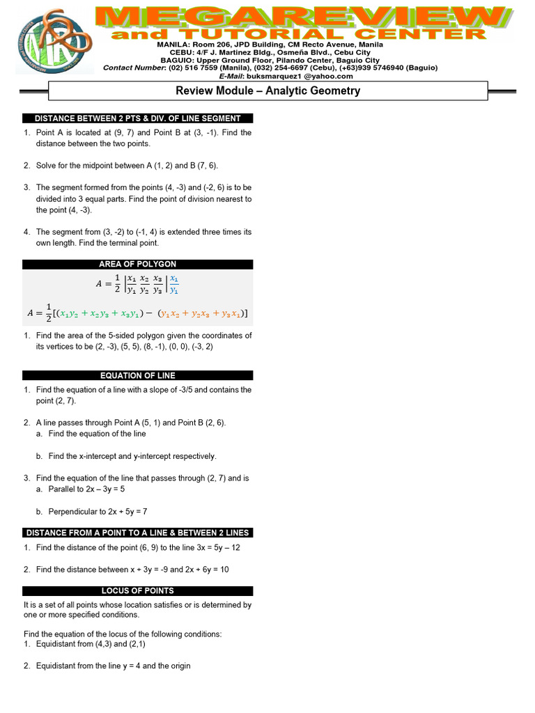 Review Module 04 - Analytic Geometry - Part-1 | PDF