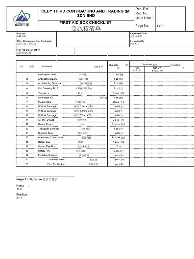 First Aid Box Checklist | PDF