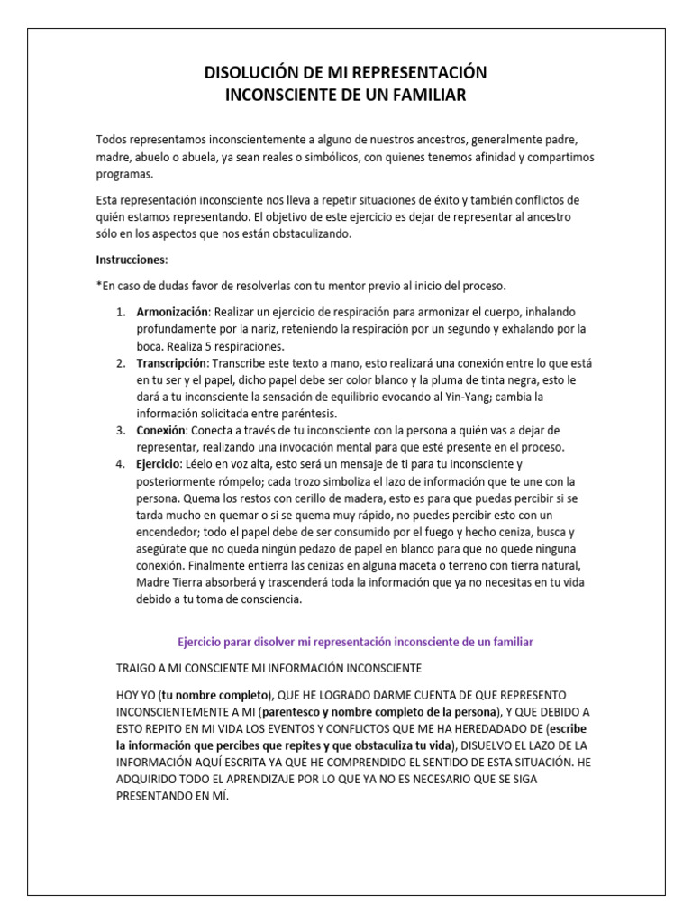 Disolución de Mi Representación Inconsciente de Un Familiar (Primera ...