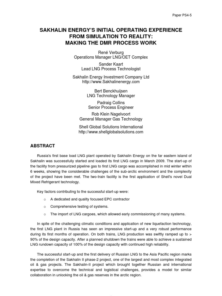 Sakhalin Energy's DMR Process Startup | PDF | Liquefied Natural Gas ...