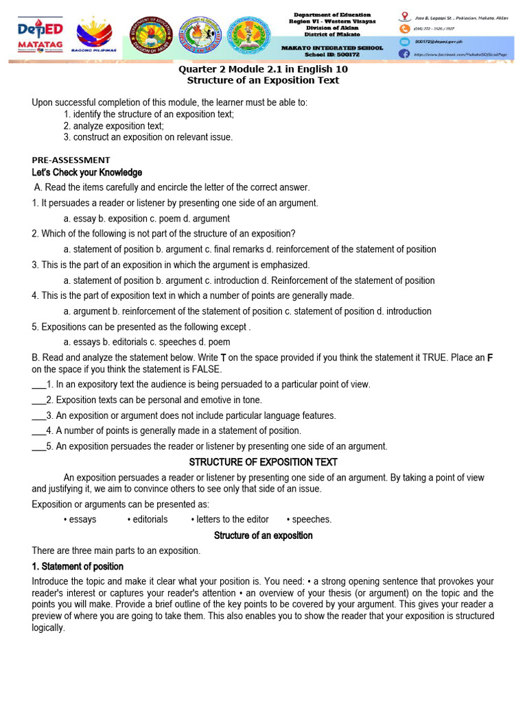 Exposition Text Structure Guide | PDF | Argument | Essays