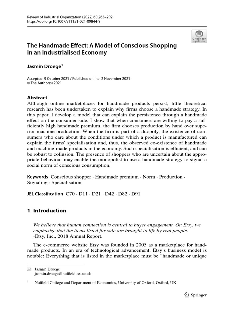 The Handmade Effect: A Model of Conscious Shopping in An Industrialised ...