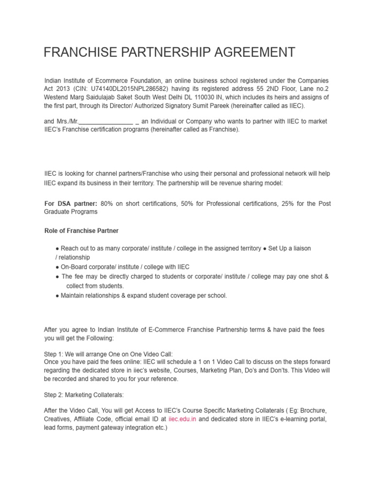 DSA Franchise Agreement | PDF | Franchising | E Commerce