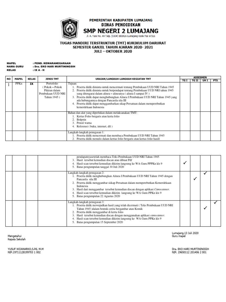 Format Penilaian TMT PKN KL 9 | PDF