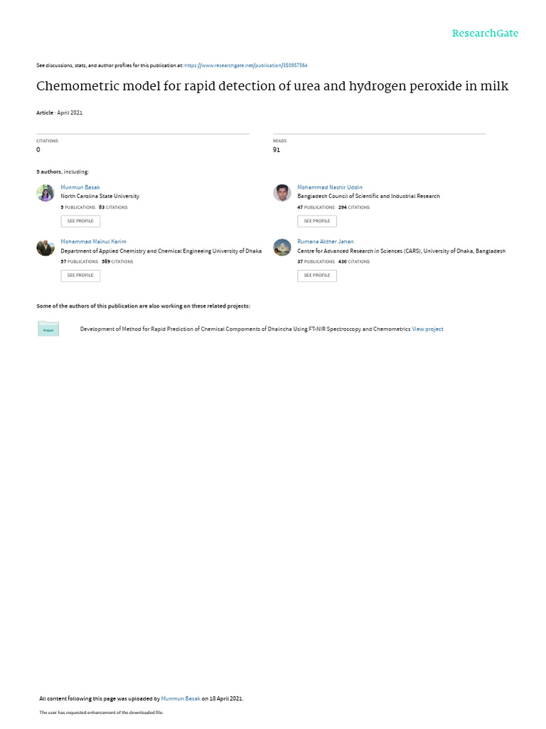 Chemometric Model For Rapid Detection of Urea and Hydrogen Peroxide ...