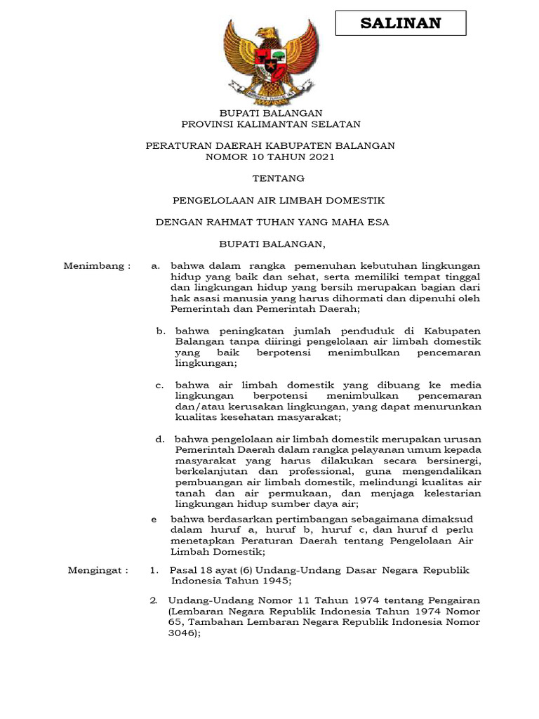 Perda No. 10 TTG Pengelolaan Limbah Domestik | PDF | Hukum | Sains & Matematika