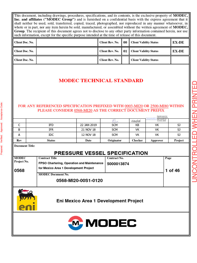 0568-Mi20-00s1-0120, Rev. C Pressure Vessel Specification | PDF ...