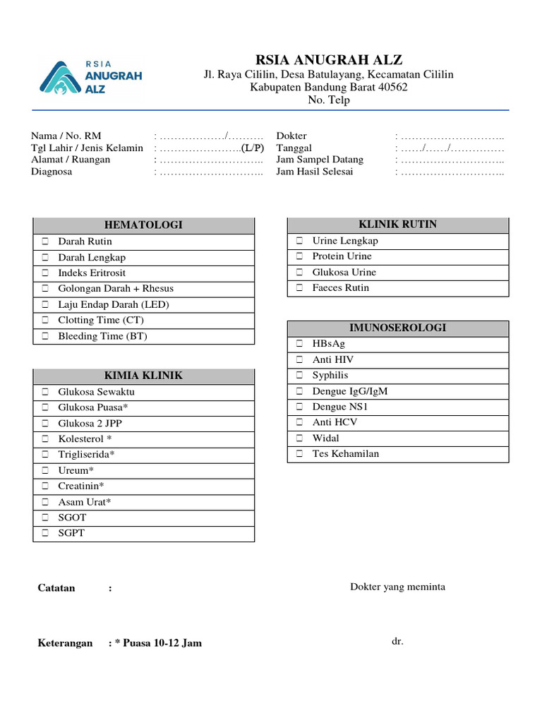 Formulir Permintaan Pemeriksaan Laboratorium | PDF