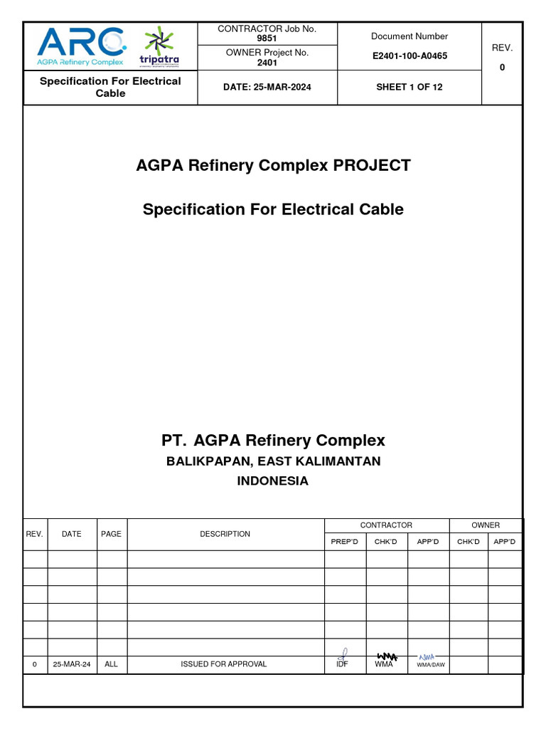 E2401-100-A0465 Specification For Electrical Cable Rev 0 2024-05-20 03 - 08 - 33 | PDF ...