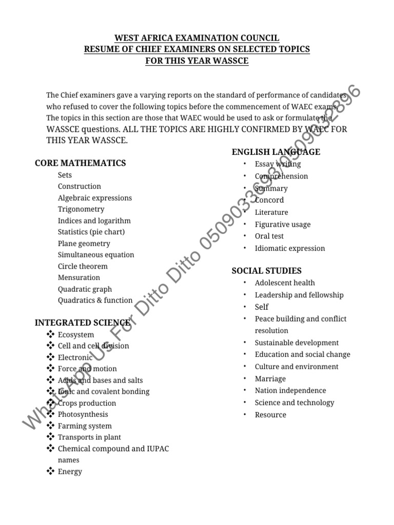 Waec Confirmed Selected Topics For Wassce 2024 | PDF | Textiles | Economics