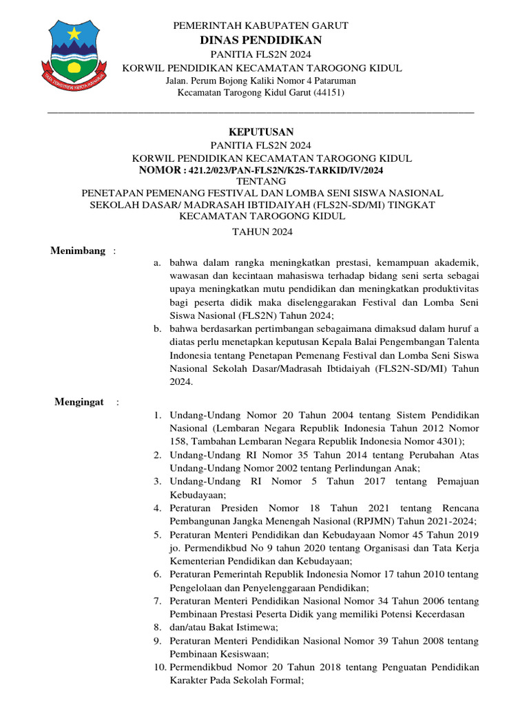 SK Juara Lomba Fls2n Kecamatan | PDF