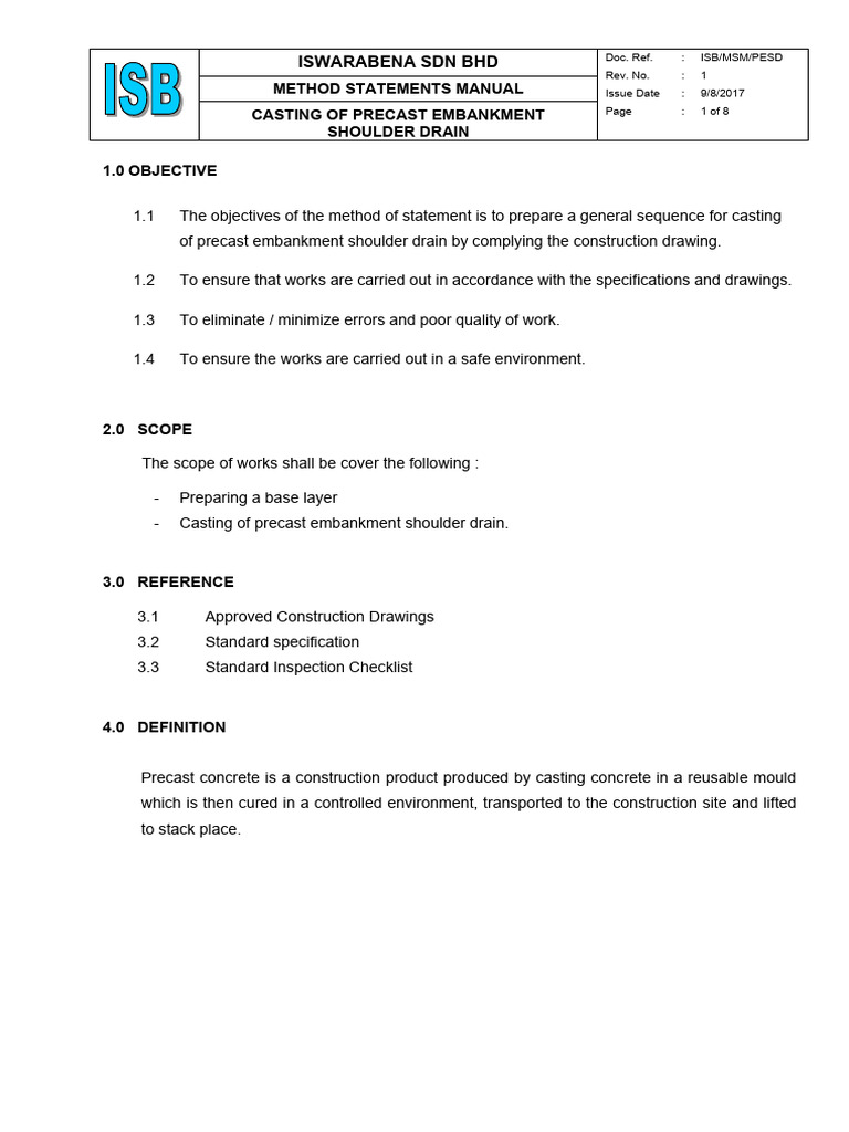MB Mos Casting of Precast Embankment Shoulder Drain | PDF | Concrete ...