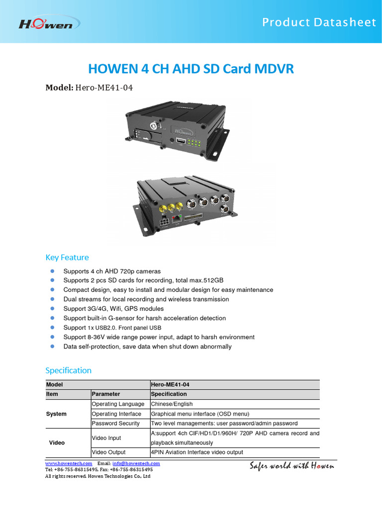 Hero ME41 04 - Datasheet | PDF | Video | Usb