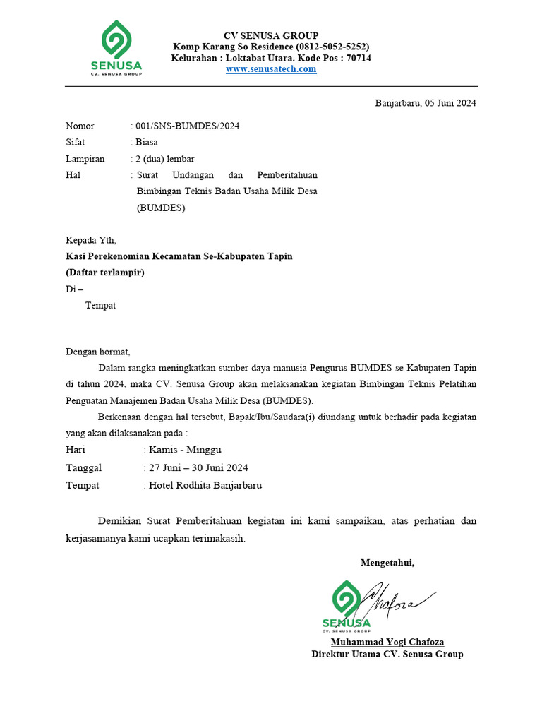 Surat Undangan Dan Pemberitahuan Bimtek Penguatan Manajemen Bumdes Kab ...