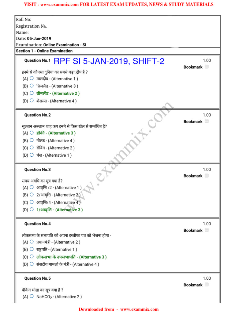 RPF SI ALL 23 SHIFT Official Question Papers (Exammix) - 35-66 | PDF