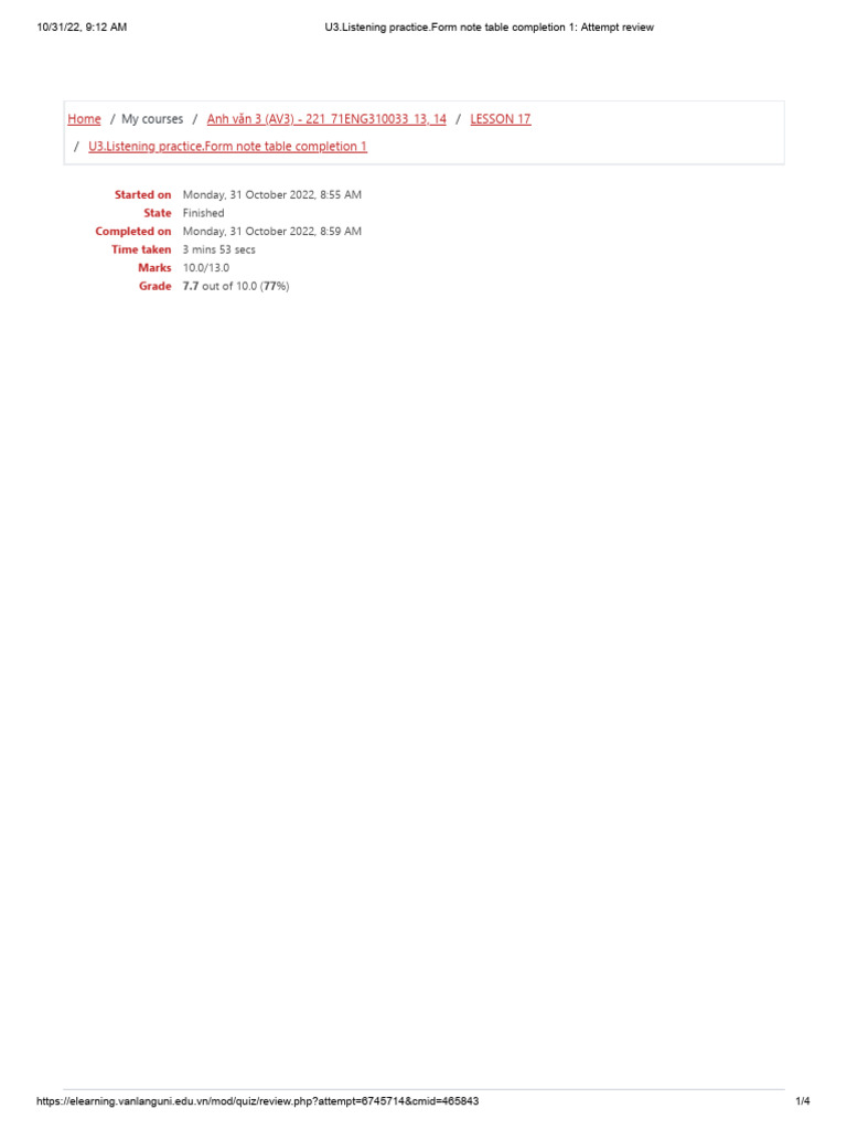U3.Listening Practice - Form Note Table Completion 1 - Attempt Review | PDF | Computers