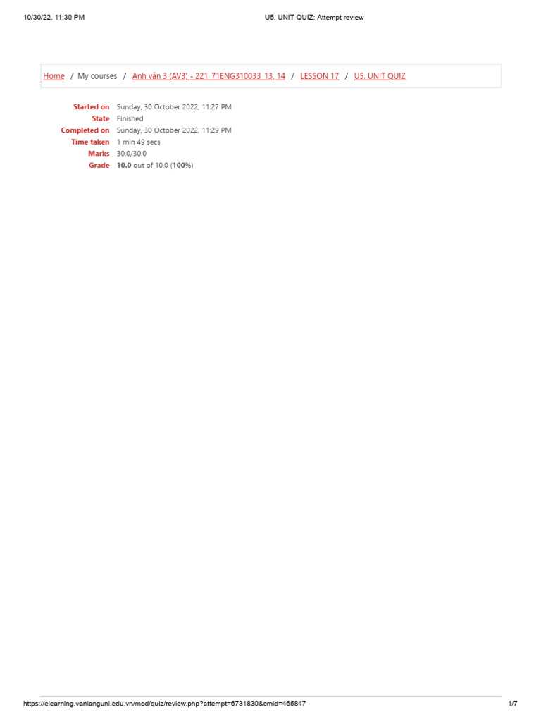 U5. UNIT QUIZ_ Attempt Review | PDF | Restaurants | Meal