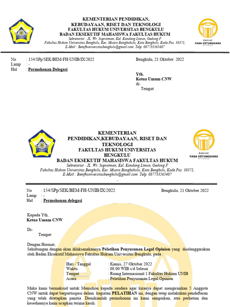 Surat Permohonan Delegasi CNW | PDF