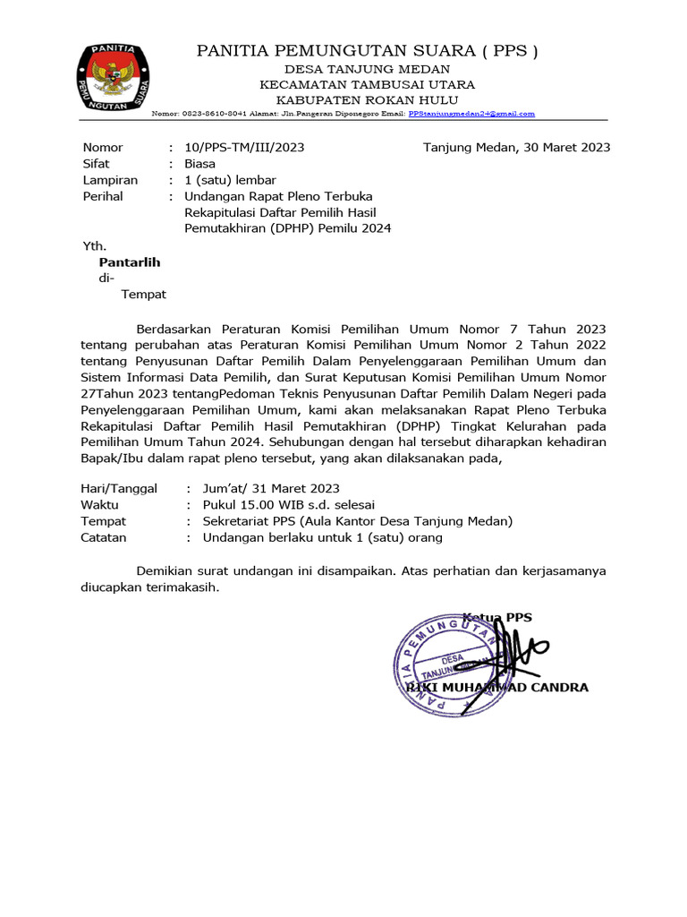 Undangan Rapat Pleno DPHP Pemilu 2024 | PDF