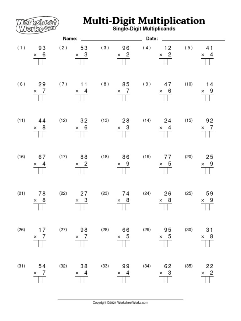 WorksheetWorks MultiDigit Multiplication 2 | PDF
