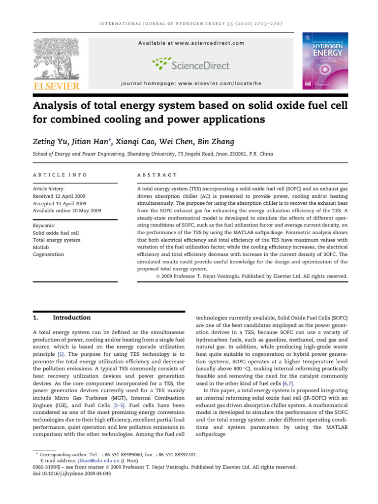 Analysis of Total Energy System Based On Solid Oxide Fuel Cell For ...