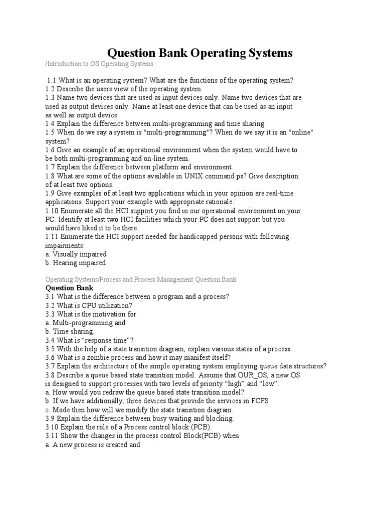 Operating Systems Question Bank 102309064412 1 | PDF | Scheduling (Computing) | Operating System
