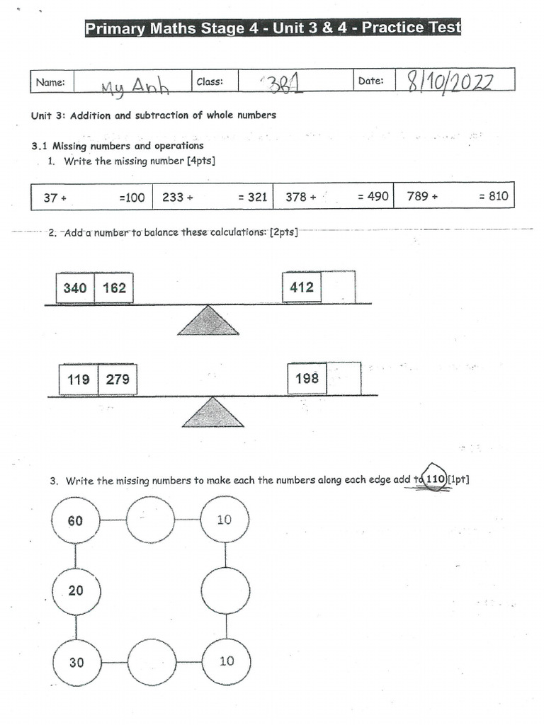 Maths Stage 4 Unit 3&4 Practice Test | PDF