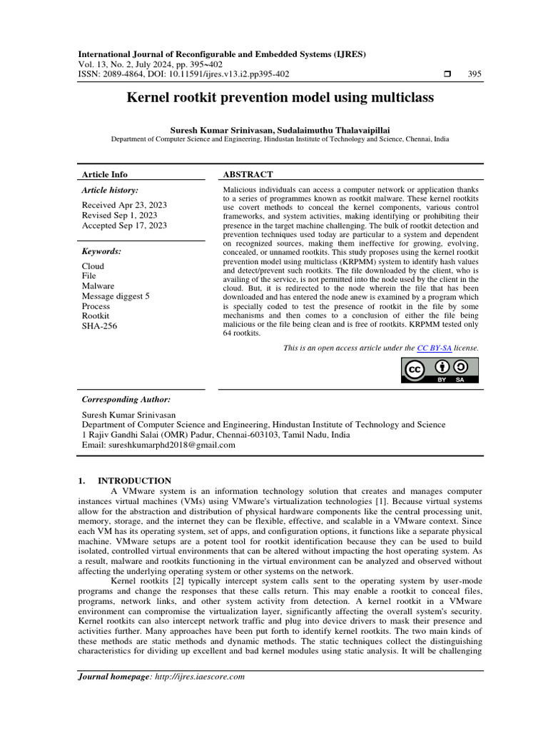 Kernel Rootkit Prevention Model Using Multiclass | PDF | Malware | Kernel (Operating System)