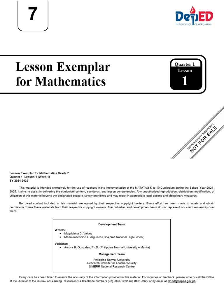 Q1 - LE - Mathematics 7 - Lesson 1 - Week 1 | PDF