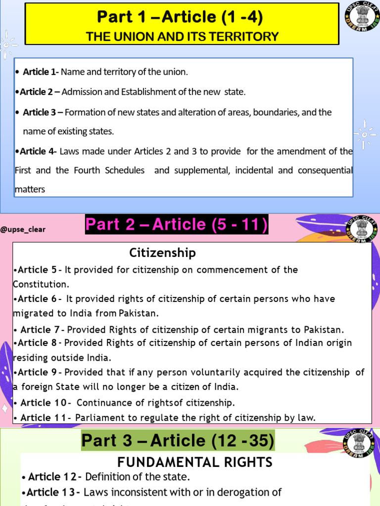 Overview of Articles 1-51 of Constitution | PDF | Supreme Courts ...