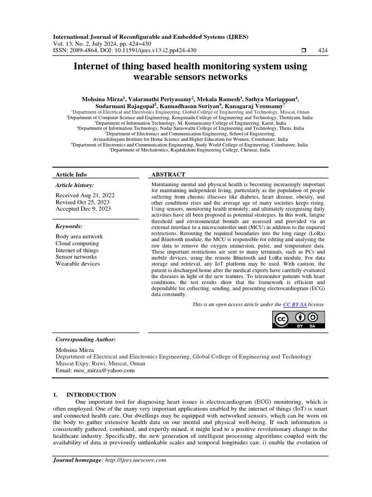 Internet of Thing Based Health Monitoring System Using Wearable Sensors Networks | PDF ...