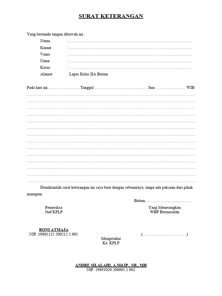 Surat Keterangan Roni | PDF