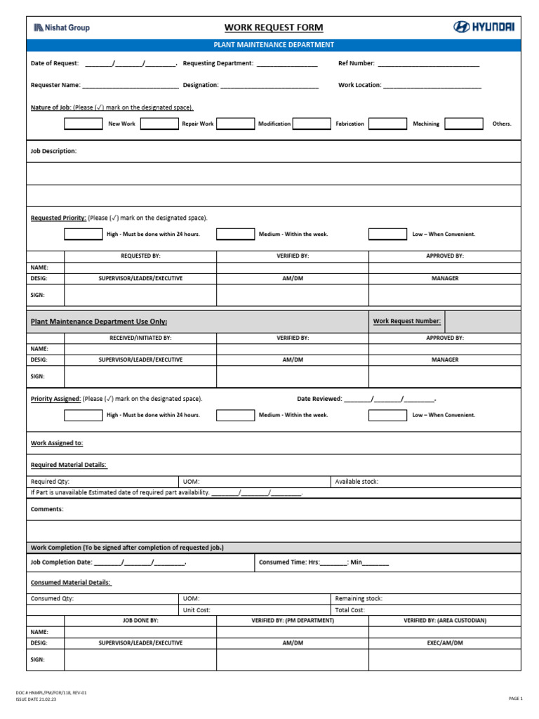 PM Work Request Form | PDF