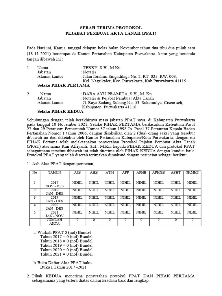Berita Acara Serah Terima Protokol | PDF