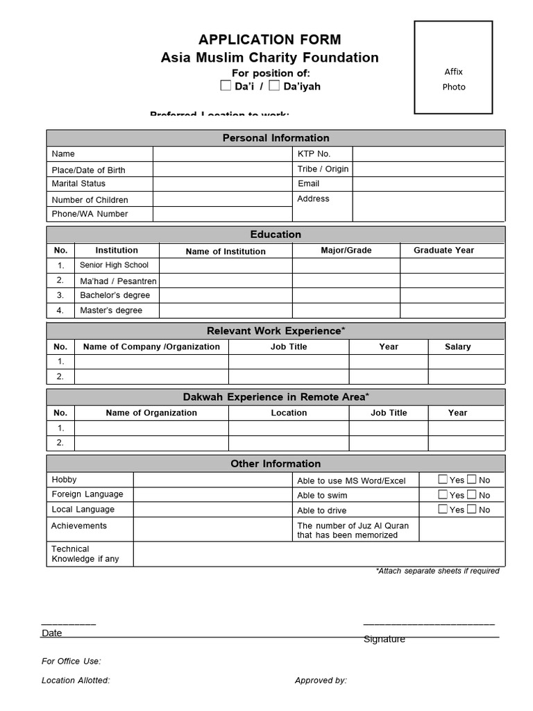 Application Form for Da’i Position | PDF