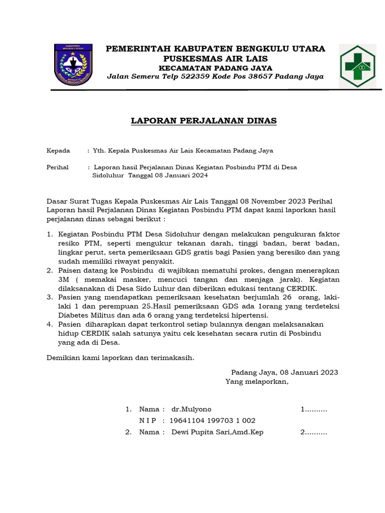 Laporan Hasil SPJ PTM Nov 2023 | PDF