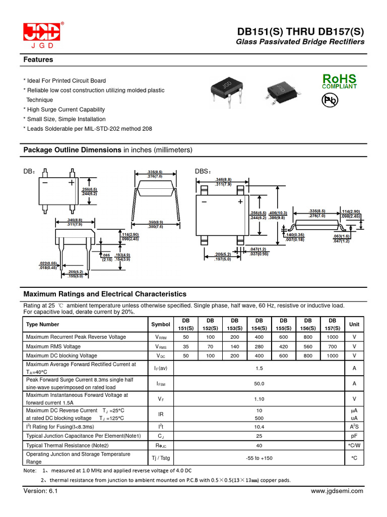 DB157S-JGD | PDF | Rectifier | Electric Power