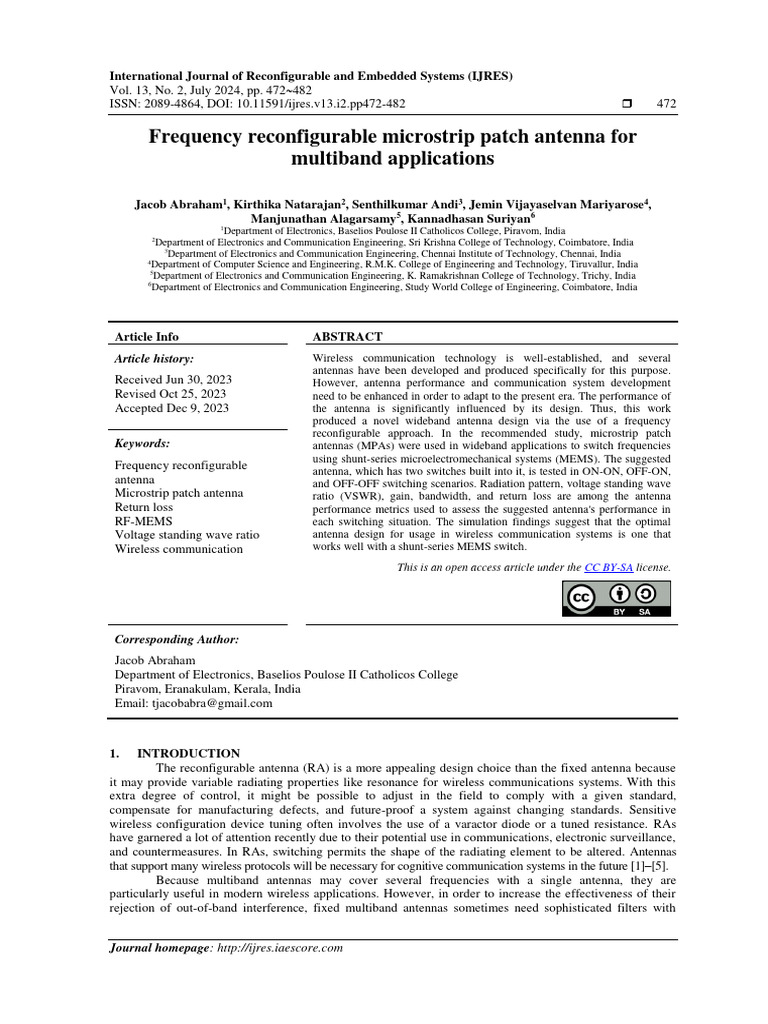 Frequency Reconfigurable Microstrip Patch Antenna For Multiband Applications | PDF | Antenna ...